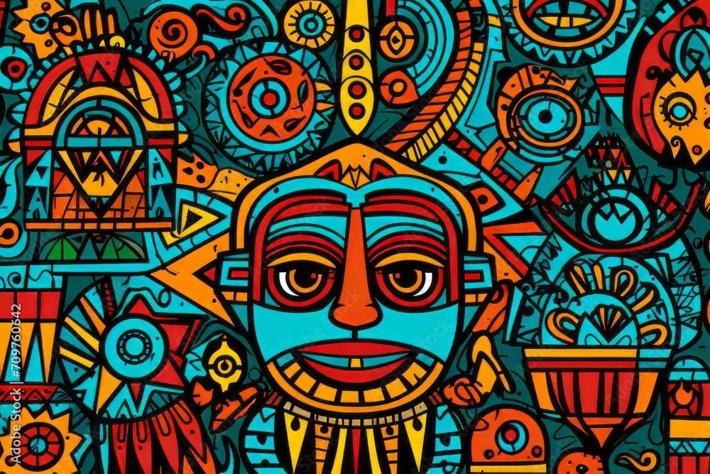 Cartoon cute doodles illustrating African tribal patterns and symbols ...