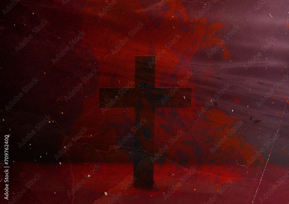 metal Grunge Christian Cross Background, Cross symbol in dark red ...