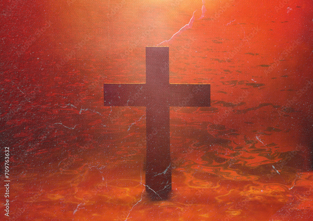 Metal Grunge Christian Cross Background, Cross symbol in dark red ...
