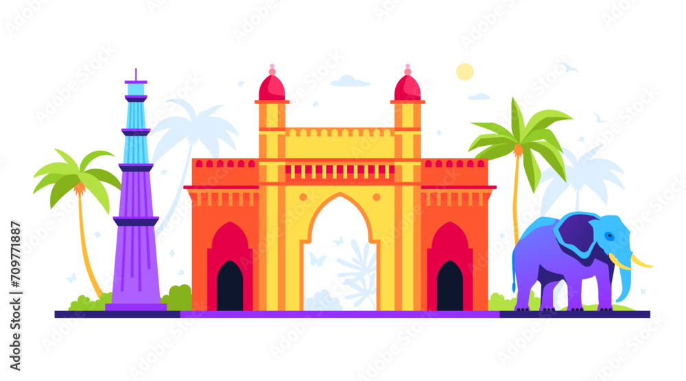 Lal Qila or Red Fort - modern colored vector illustration with ...