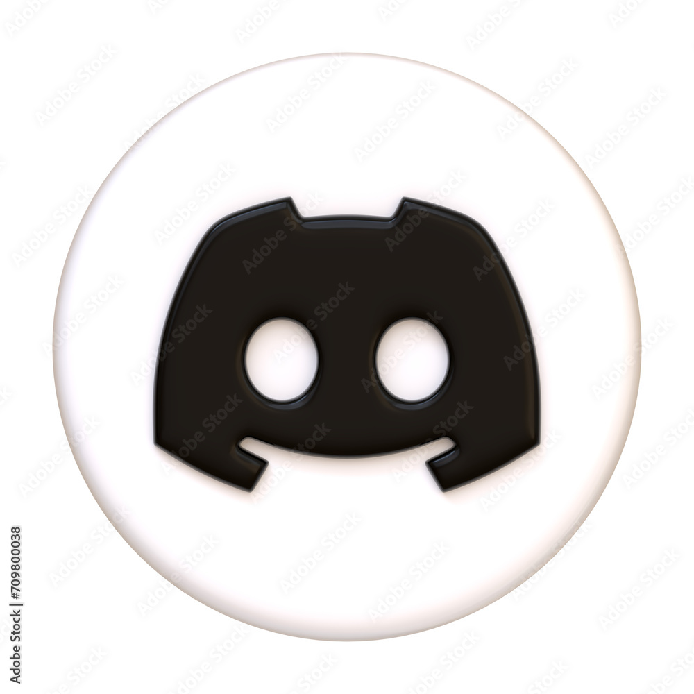 White volumetric Discord icon isolated on black background. Social ...