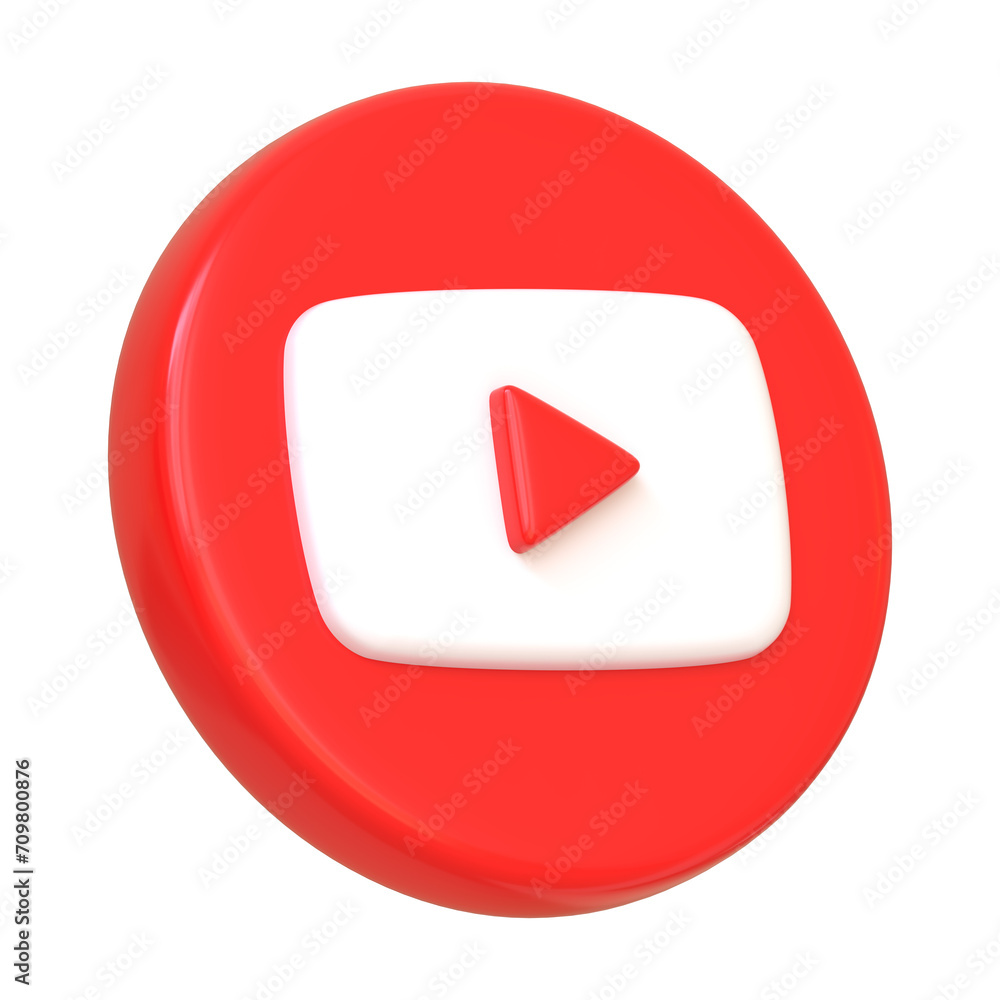 Red and white volumetric YouTube icon isolated on white background ...