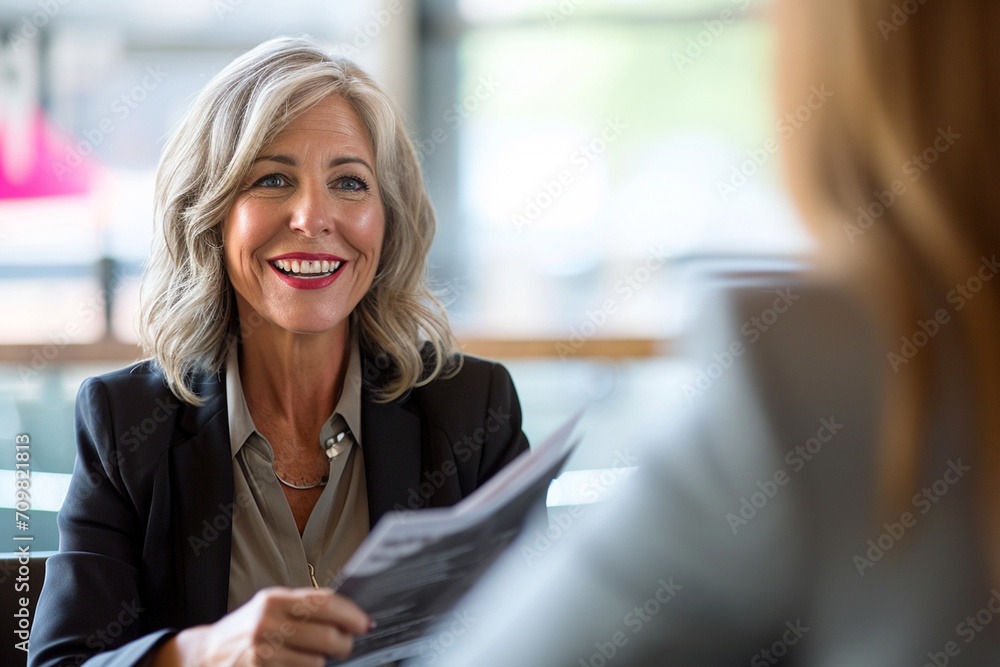 Confident Mature Businesswoman in Corporate Setting Engaging in ...