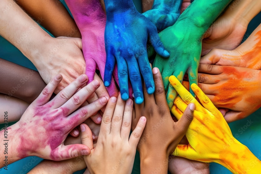 Hands Together for Diversity. An Inspiring Image of People from Various Backgrounds Joining ...