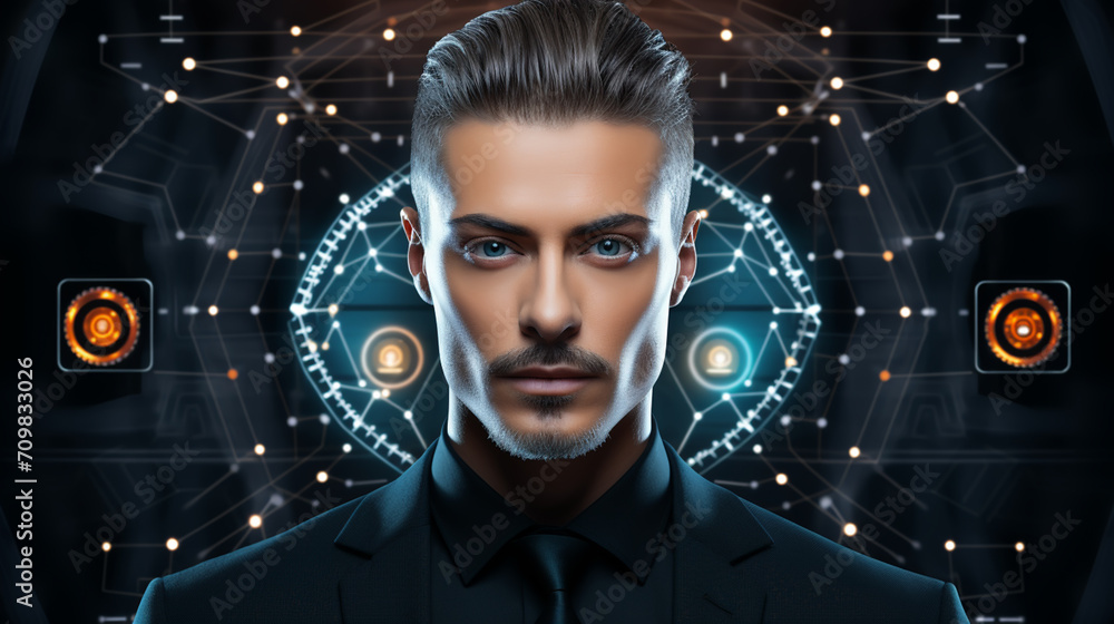 Authentication by facial recognition concept. Biometric. Security ...