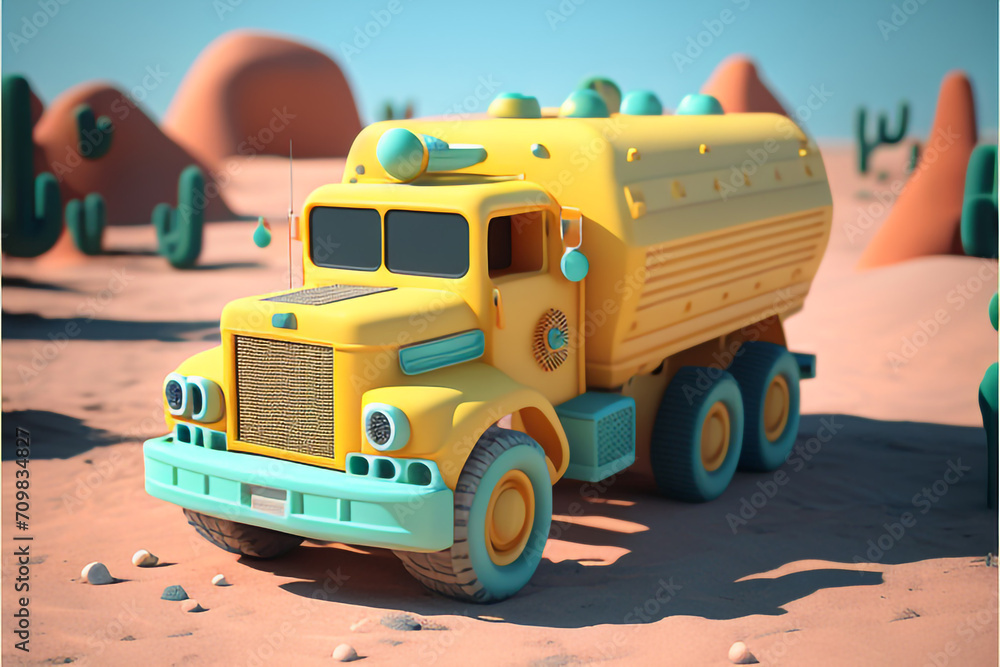 Huge colorful truck with heavy and dangerous cargo. Stylized, cartoony ...