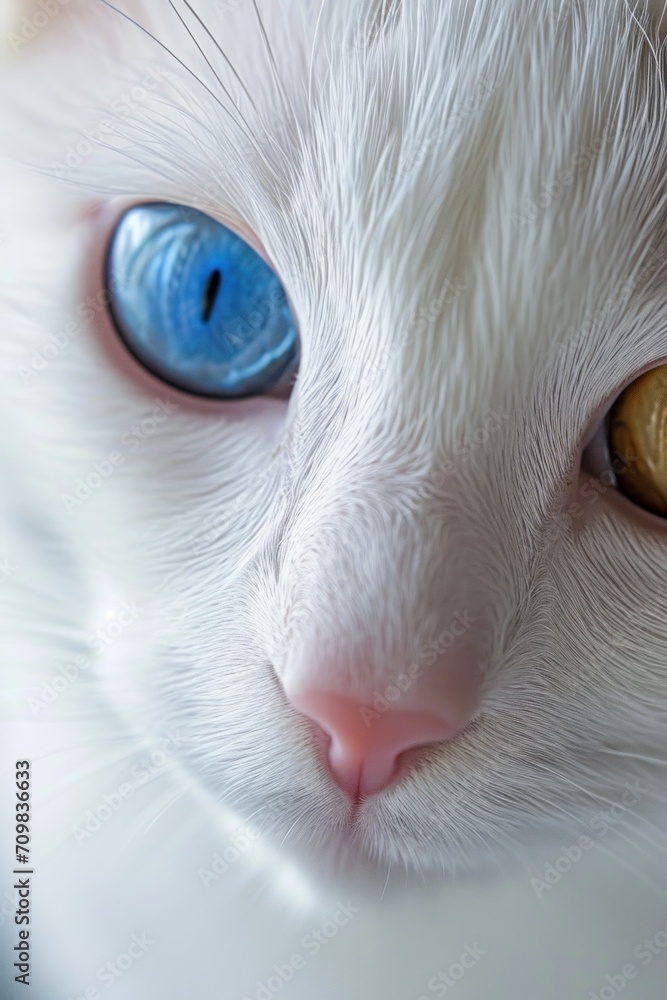 cute white cat one eye is golden and the other eye has sapphire blue ...