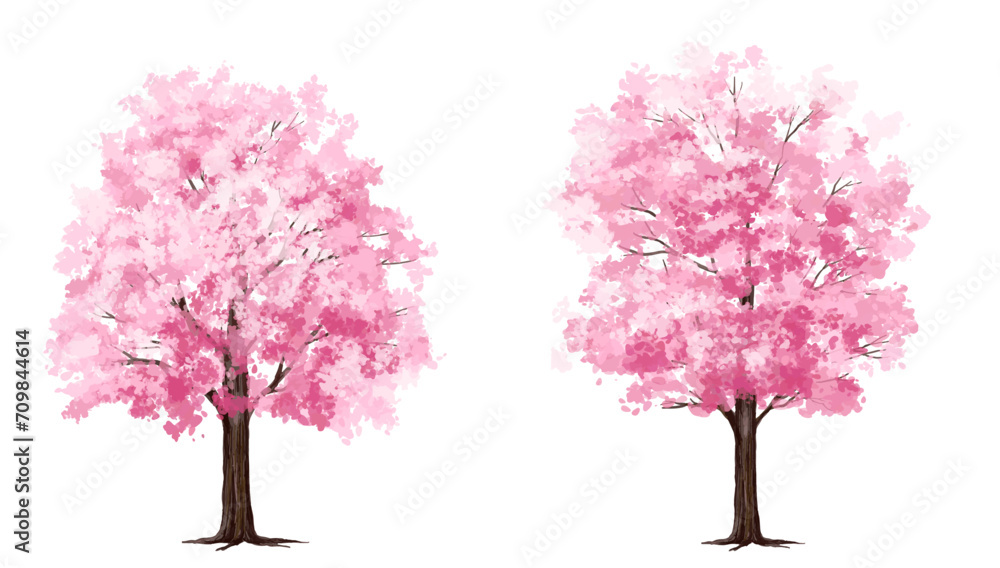 pink cherry tree, Vertor set of spring blossom tree,bloomimg plants ...