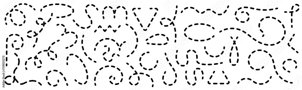 Dotted lines collection. Path line collection. Flight path vector ...