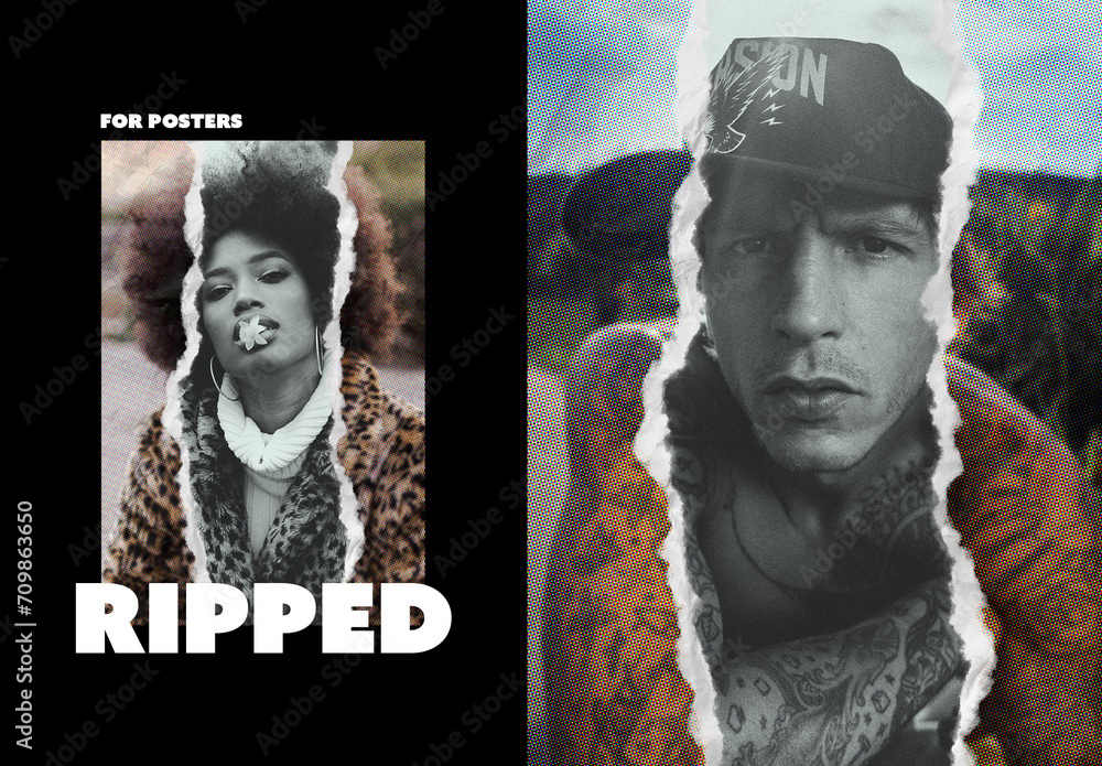 Torn Paper Poster Photo Effect Mockup Stock Template | Adobe Stock