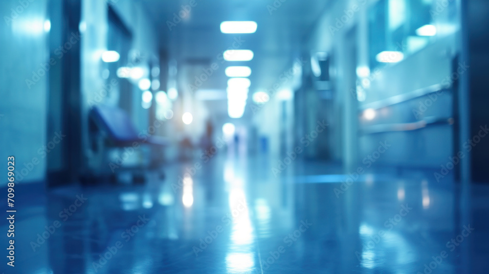 Medical blurred blue hospital background with space for text. Copy ...