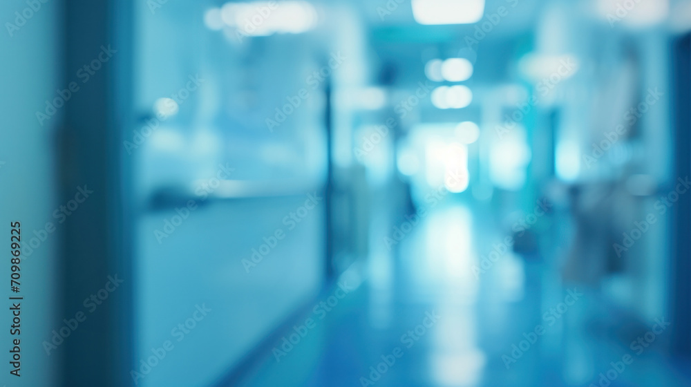 Medical blurred blue hospital background with space for text. Copy ...