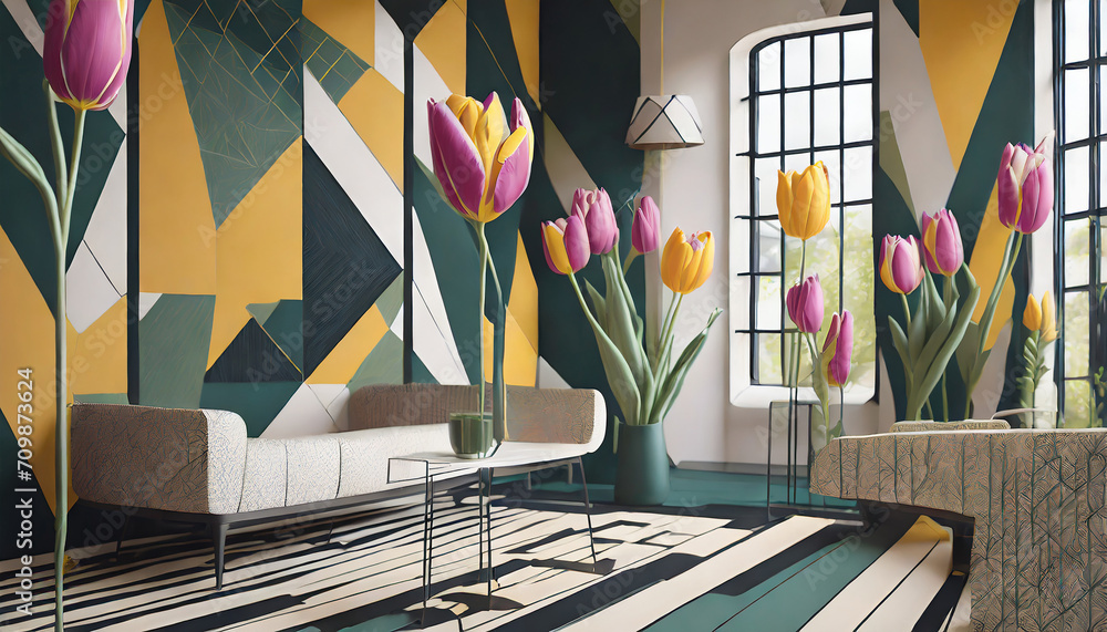 Geometric tulip retreat. Tulip prints with geometric motifs ...