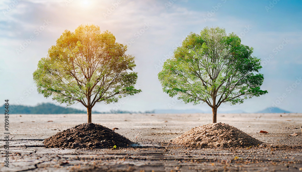 The difference between drought trees to growing trees on the ground ...