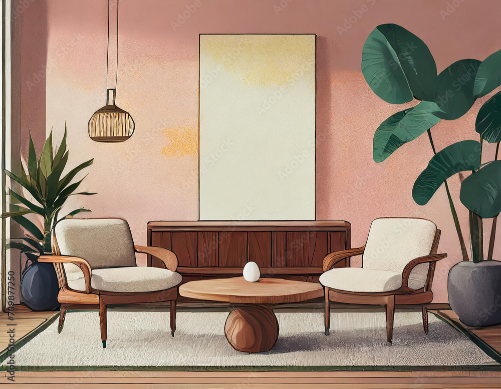 Zen-inspired living room interior featuring minimalist seating and a ...