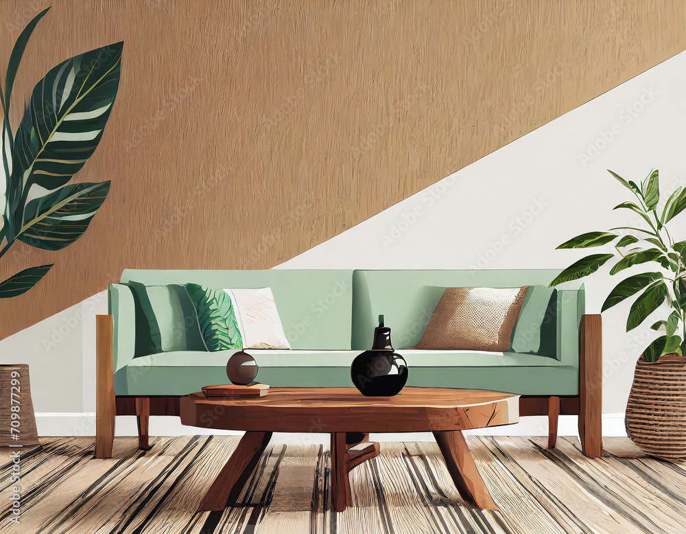 Zen-inspired living room interior featuring minimalist seating and a ...