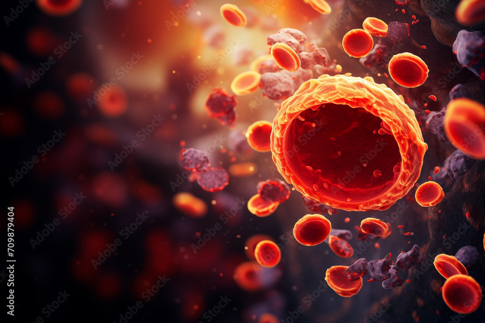 Abstract background of artery inside red blood hemoglobin molecule ...