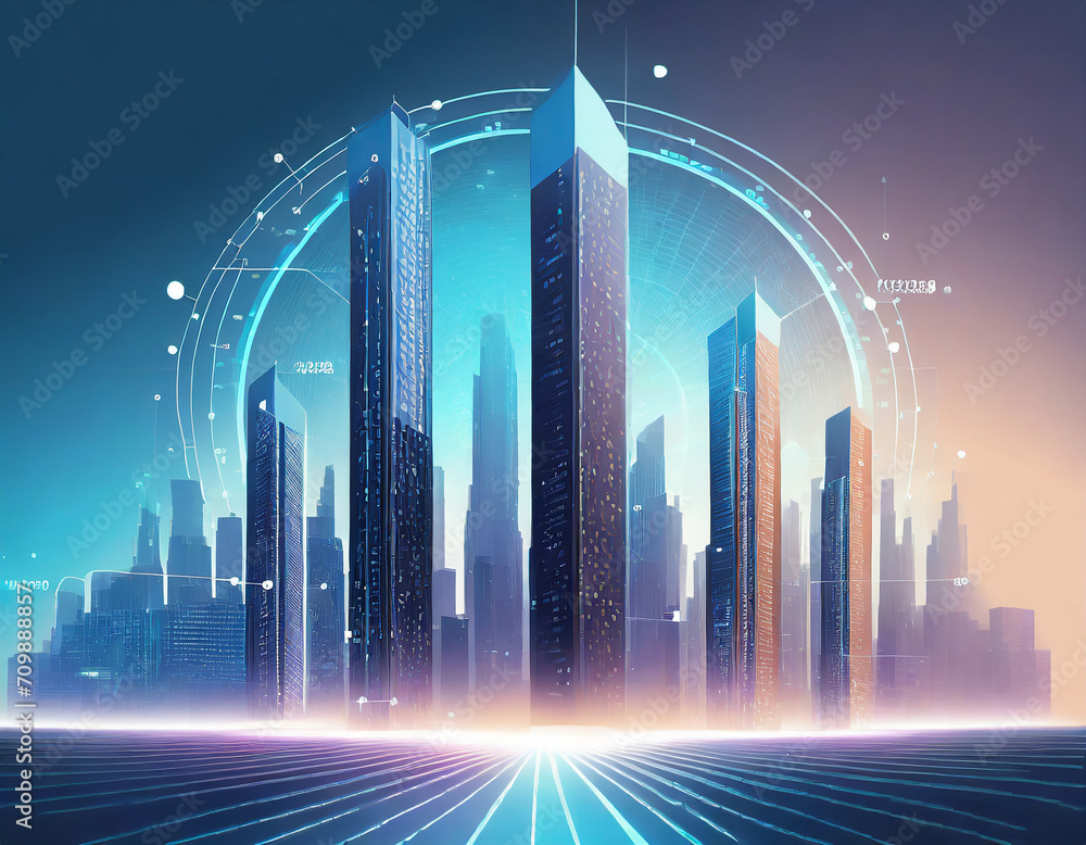 Digital futuristic city Metaverse of data skyscrapers on technology of ...