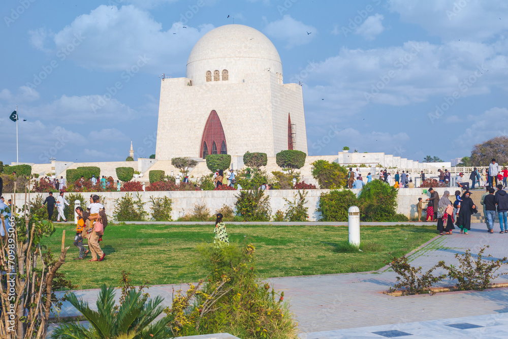 mausoleum of Quaid-e-Azam in bright sunny day, also known as mazar-e ...