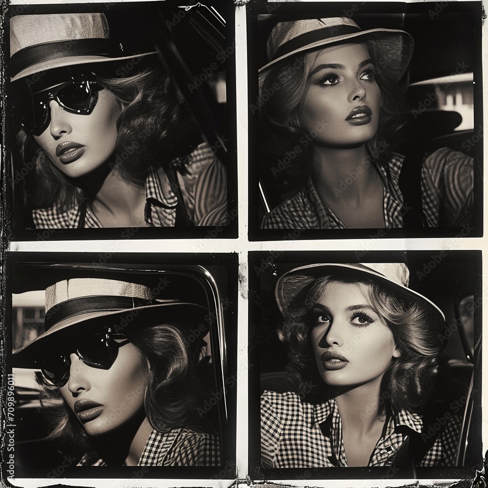 Vintage Glamour: French Model's 1970s Style, Muted B&W Photostrip in a ...