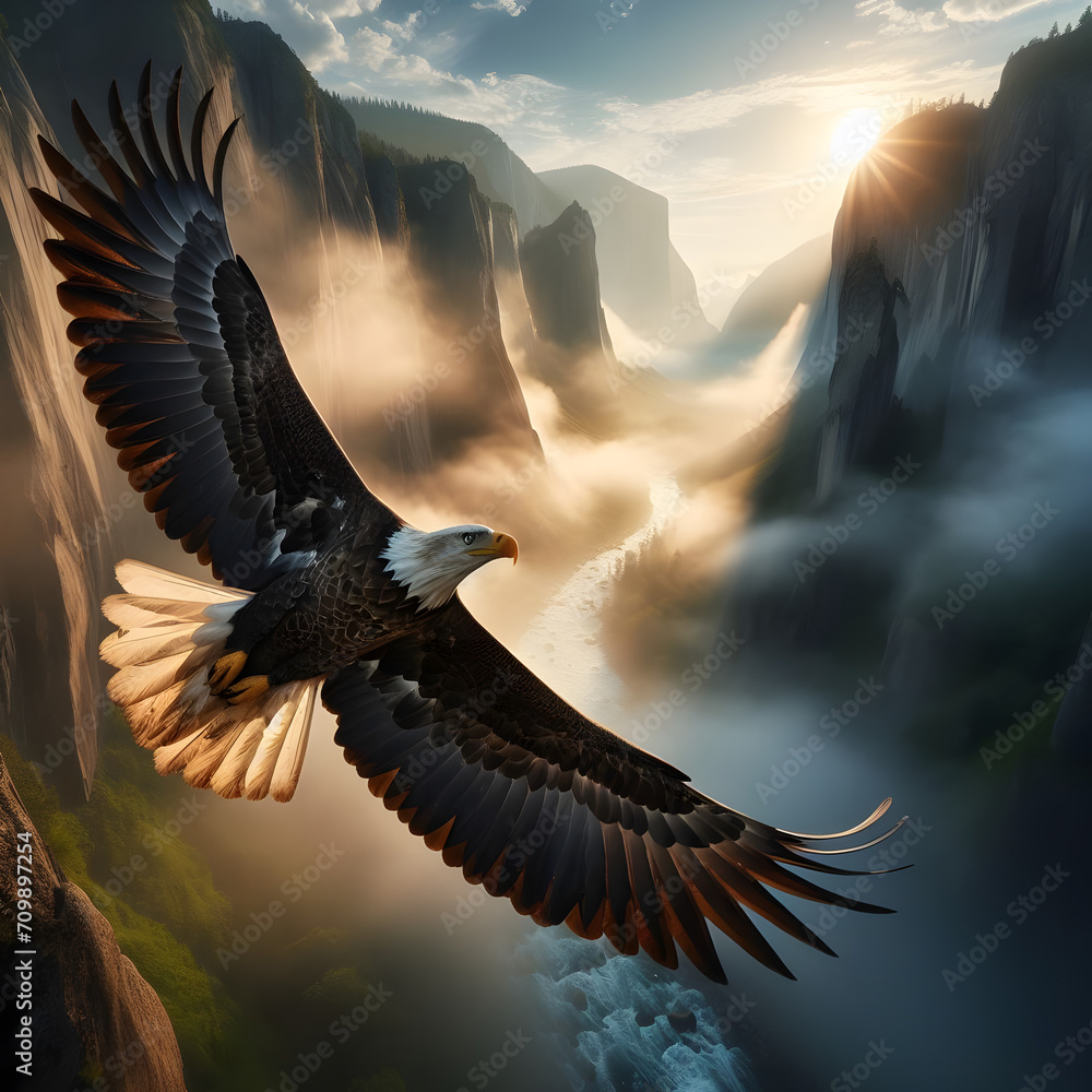 A drawing of a bald eagle flying in the air. Bald Eagle takes flight of ...