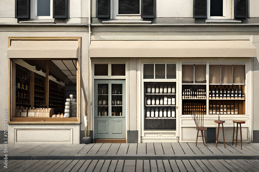 cute vintage european village storefront facade , tiny boutique vitrine ...