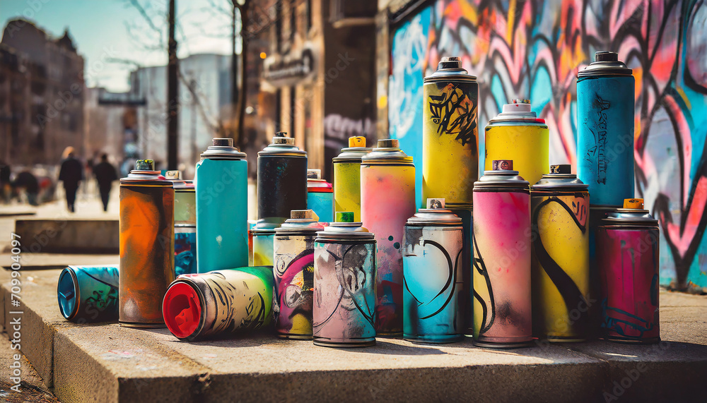 Urban still life with street art. Graffiti colors, urban details ...