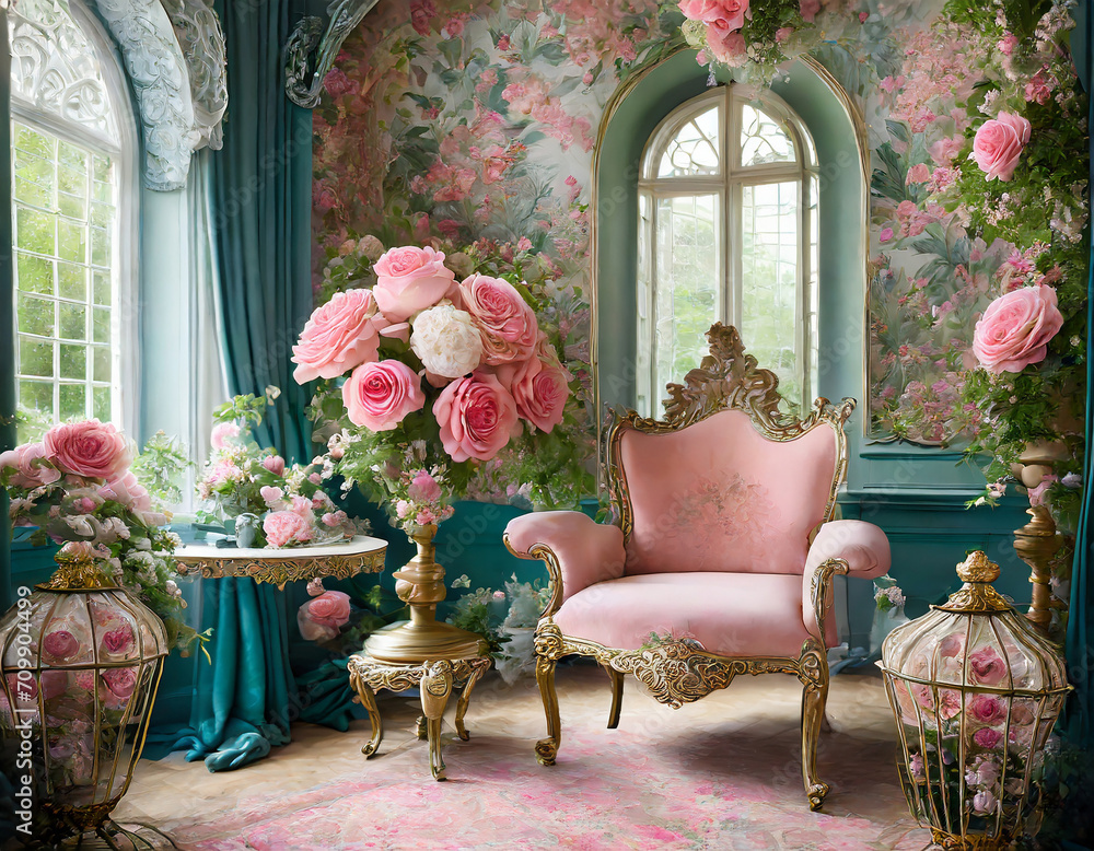 Victorian rose garden room. Intricate rose prints, vintage pinks ...
