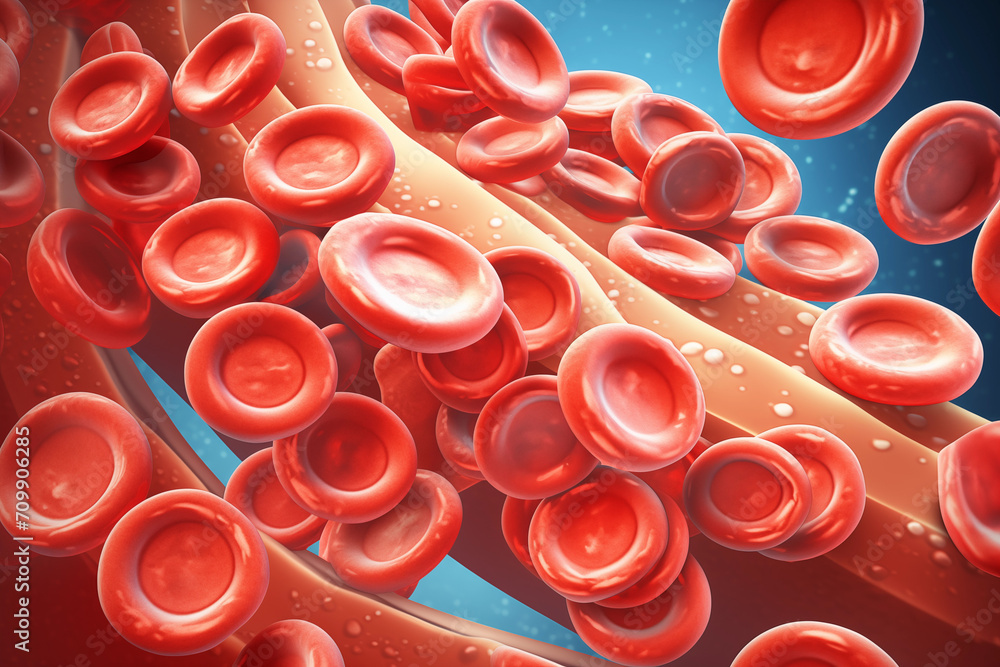 Abstract background of artery inside red blood hemoglobin molecule ...