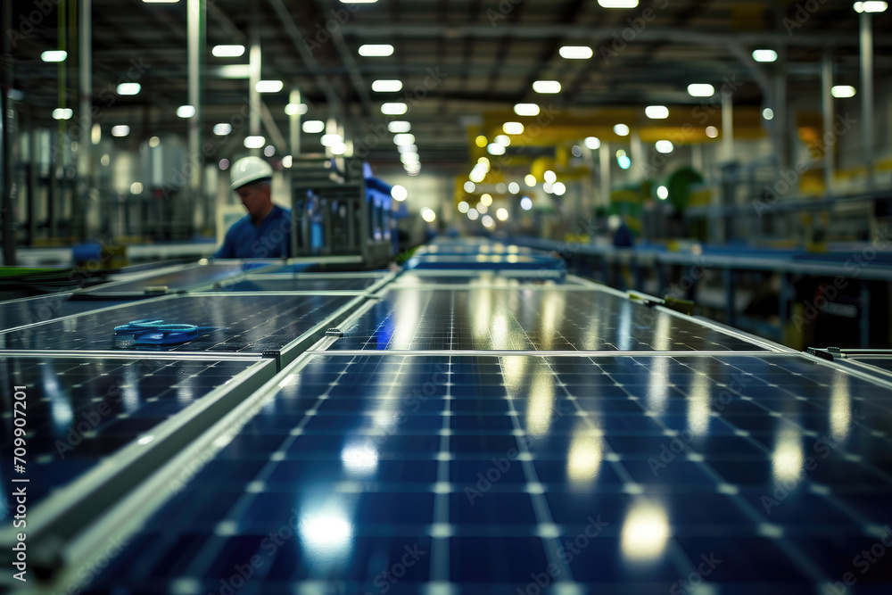 Photograph of a solar panel production line, featuring detailed shots ...