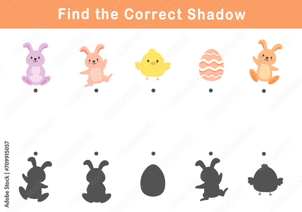 Find and match the right shadow of cute animals and egg. Shadow ...