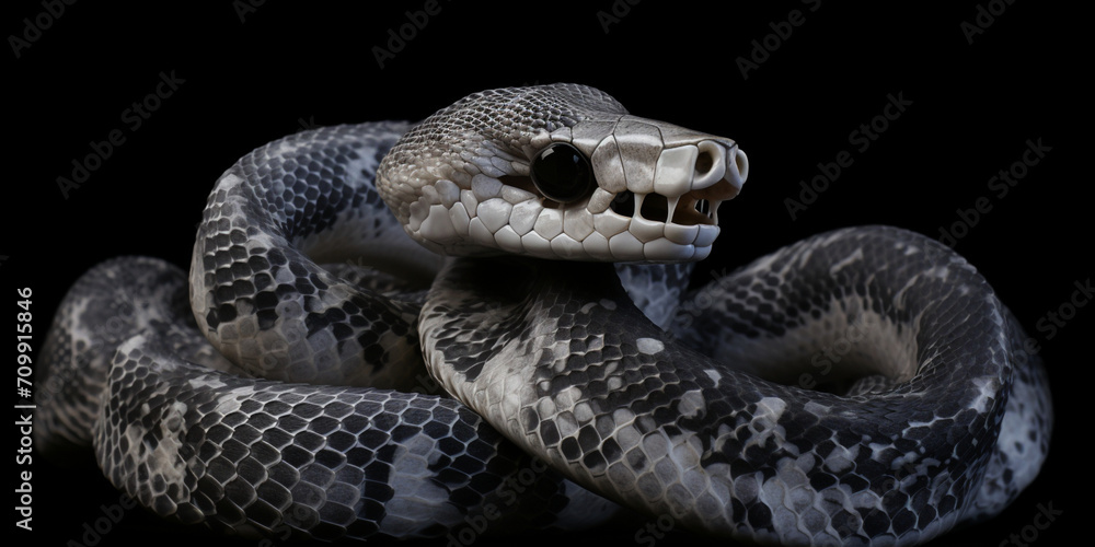 snake in front of background, Sleek Black and White Snake on Dark ...