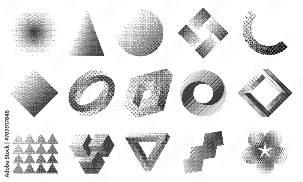 Dithering shapes. Retro 90s style pixel abstract geometric forms ...