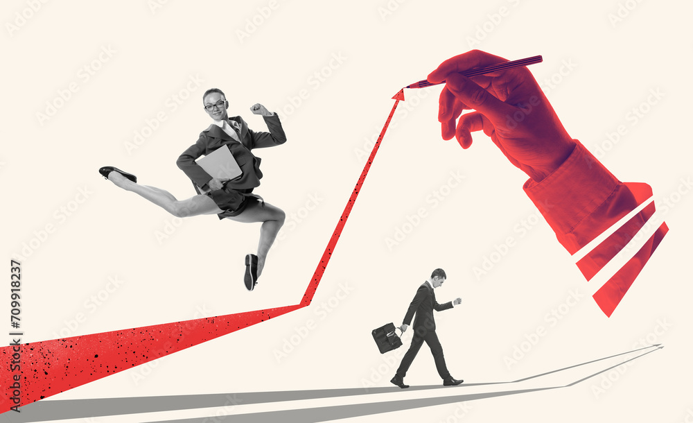 Success and failure. Design showing ambitious young woman, employee ...