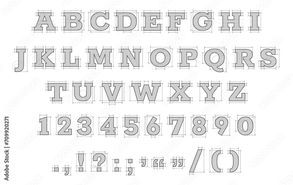 Engineering typeface. Abstract hand drawn letters, doodle geometric ...