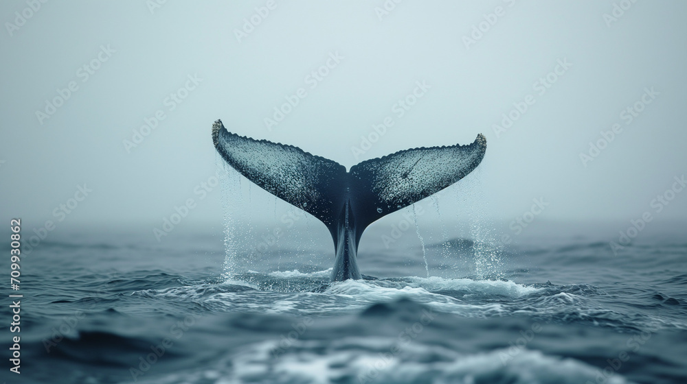 Seascape with Whale tail. The humpback whale (Megaptera novaeangliae ...