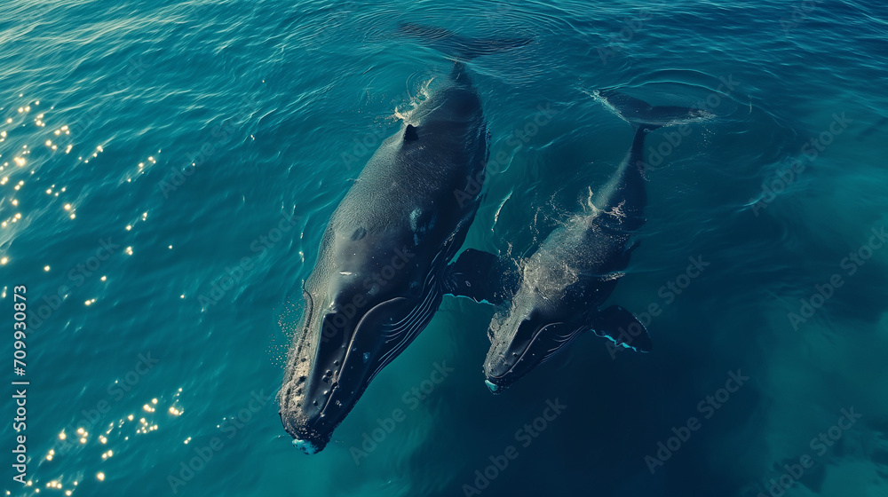 Seascape with Whale tail. The humpback whale (Megaptera novaeangliae ...