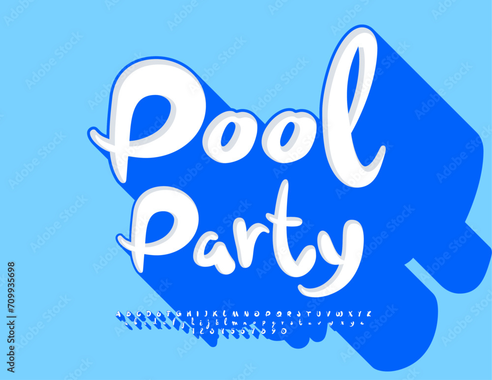 Vector playful flyer Pool Party. Funny handwritten Font with Big Blue ...