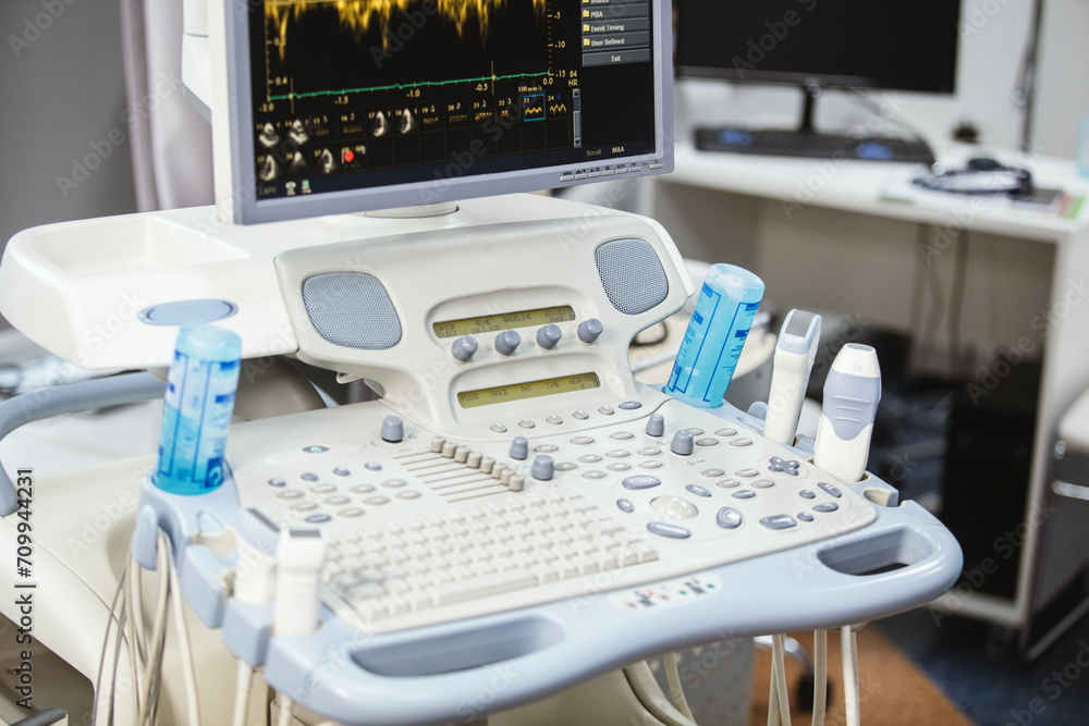 Modern medical equipment in the clinic. An ultrasound machine ...