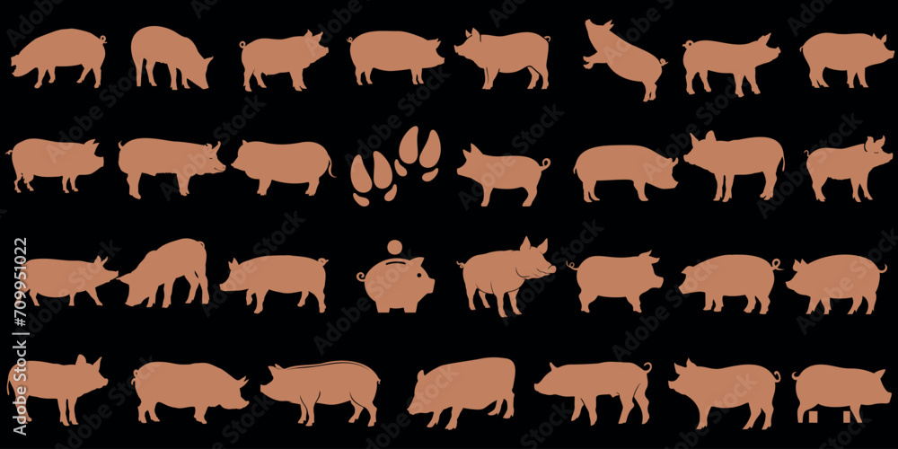 Pig silhouettes, pig vector art, farm animals in diverse shapes, sizes ...