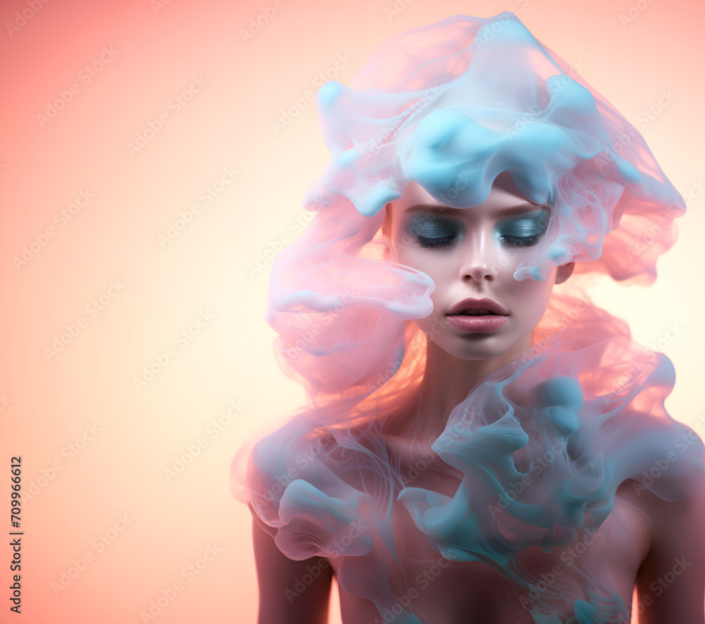 Fashion surreal Concept. Closeup portrait of stunning girl surround ...