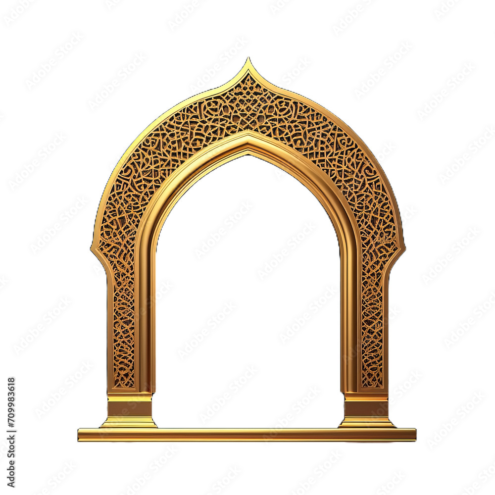 Arabic golden arch isolated on transparent background. 3D render Islam ...