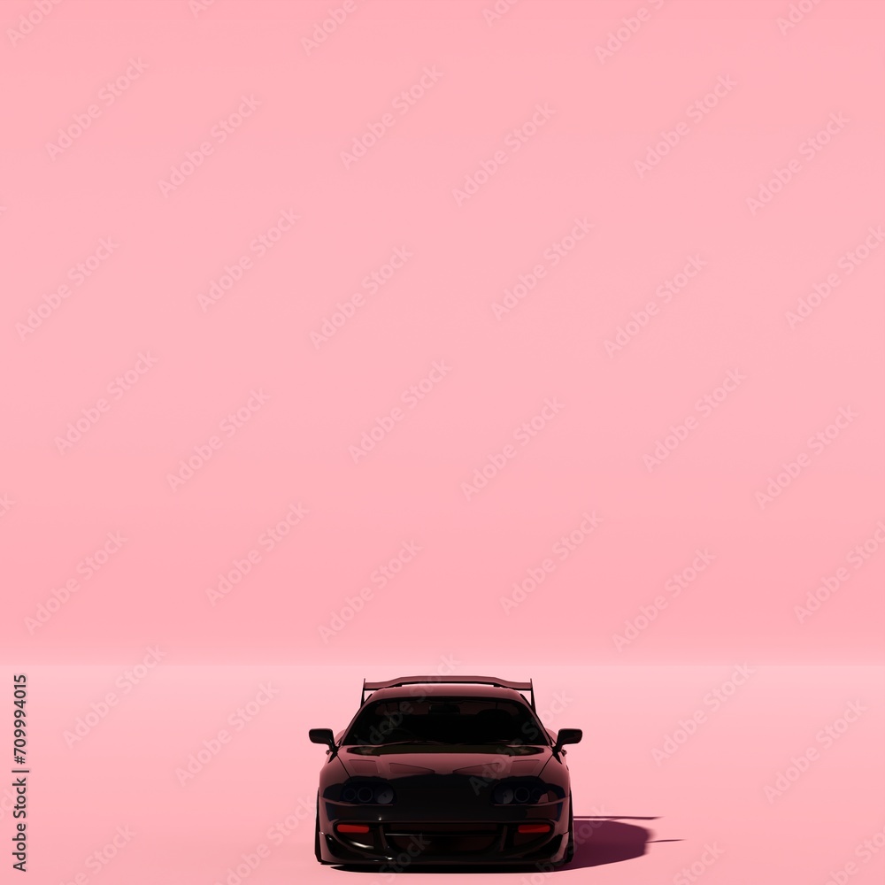4K Square front view angle a black metalic supercar with Pink pastel ...
