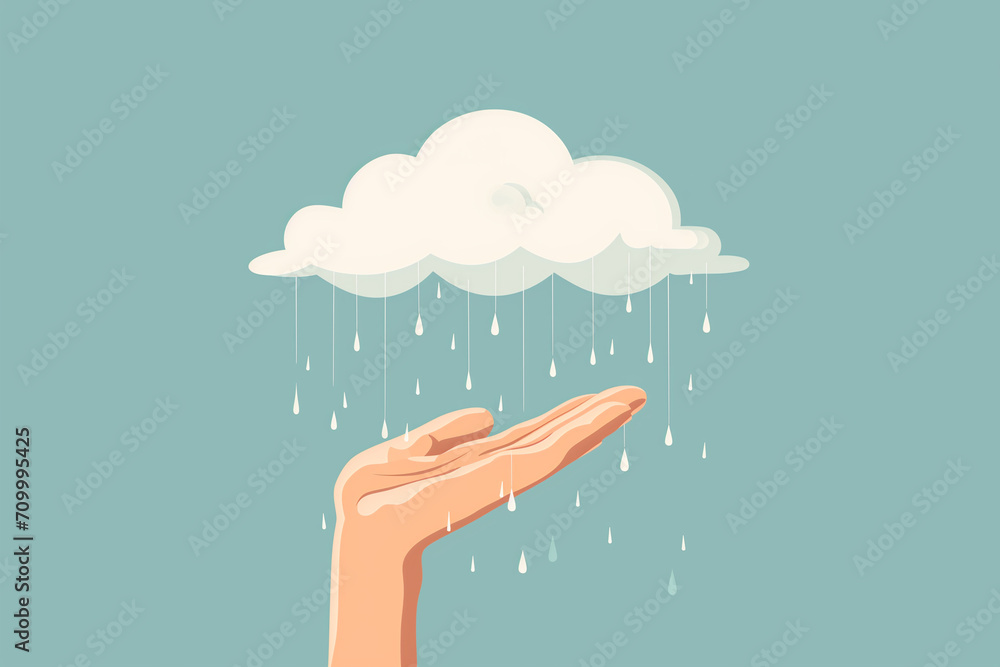 Illustration of raindrops falling from a cloud raining on a hand ...
