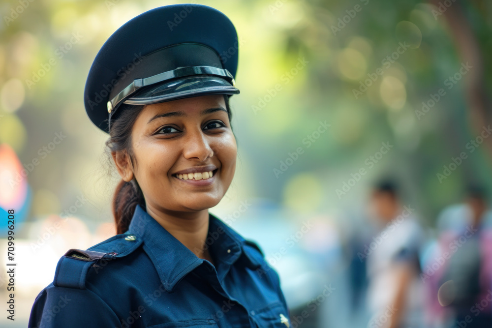 Indian woman wearing security guard or safety officer uniform on duty ...