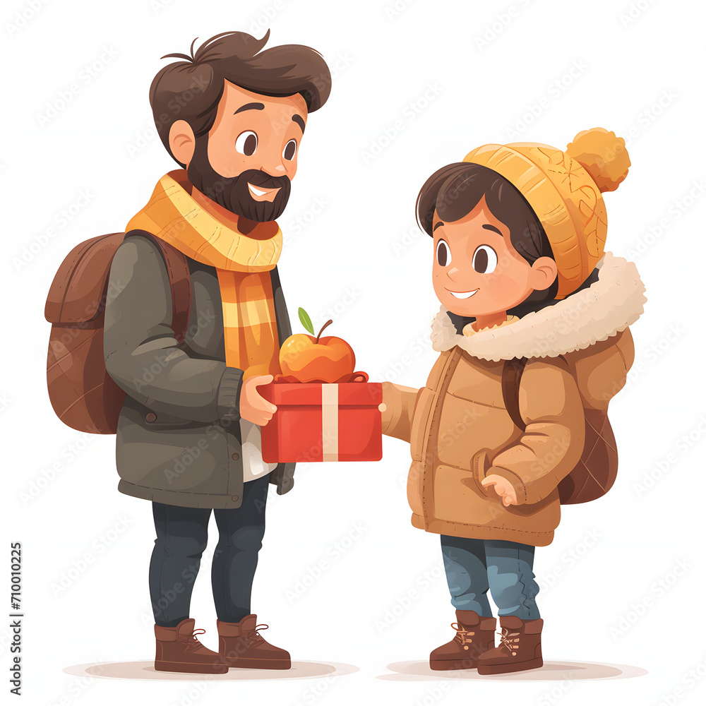 Parent giving allowance to a child isolated on white background, flat ...