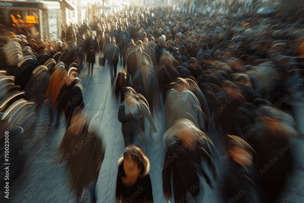 artistic crowd of people on the street using a low shutter speed ...