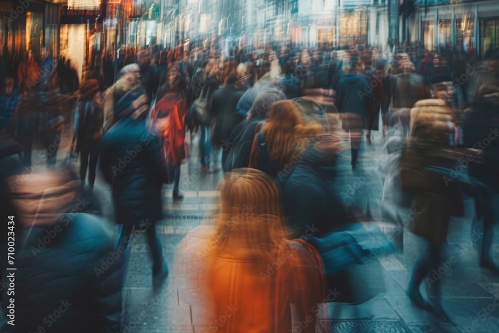 artistic crowd of people on the street using a low shutter speed ...