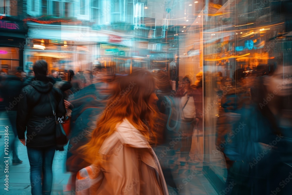 artistic crowd of people on the street using a low shutter speed ...