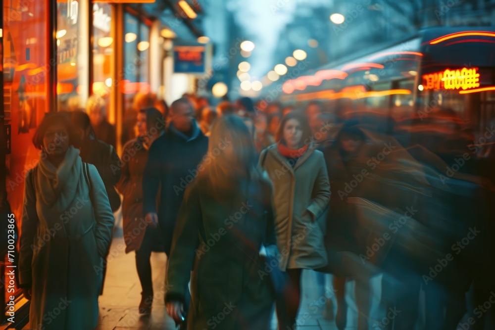 artistic crowd of people on the street using a low shutter speed ...